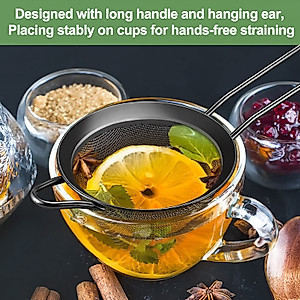 TeamFar Fine Mesh Strainer, 3.3’’ Stainless Steel Tea Strainer Bar Strainer Small Conical Cone Mesh Straine for Cocktail Coffee Juice, Healthy & Easy Clean, Long Handle & Hanging Loop, Black