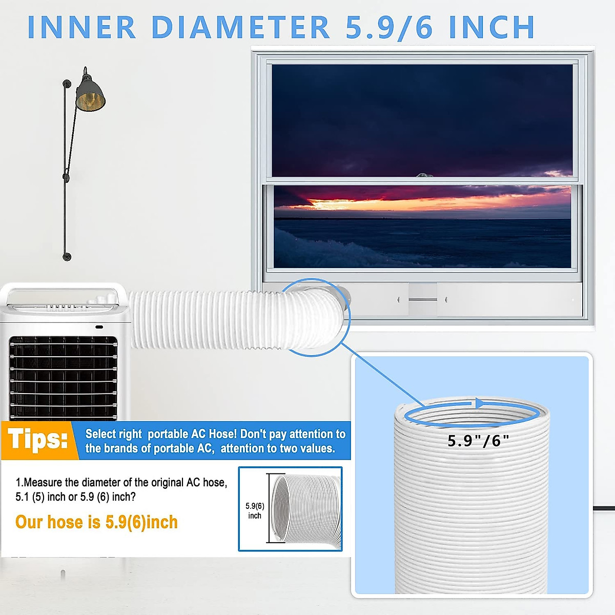 Portable AC Hose 5.9" Diameter Portable Exhaust Vent for Portable Air Conditioners, Suitable for 5.9"/6" Exhaust Hose Adaptor, Length up to 59" (5.9"Dia- Exhaust Hose)