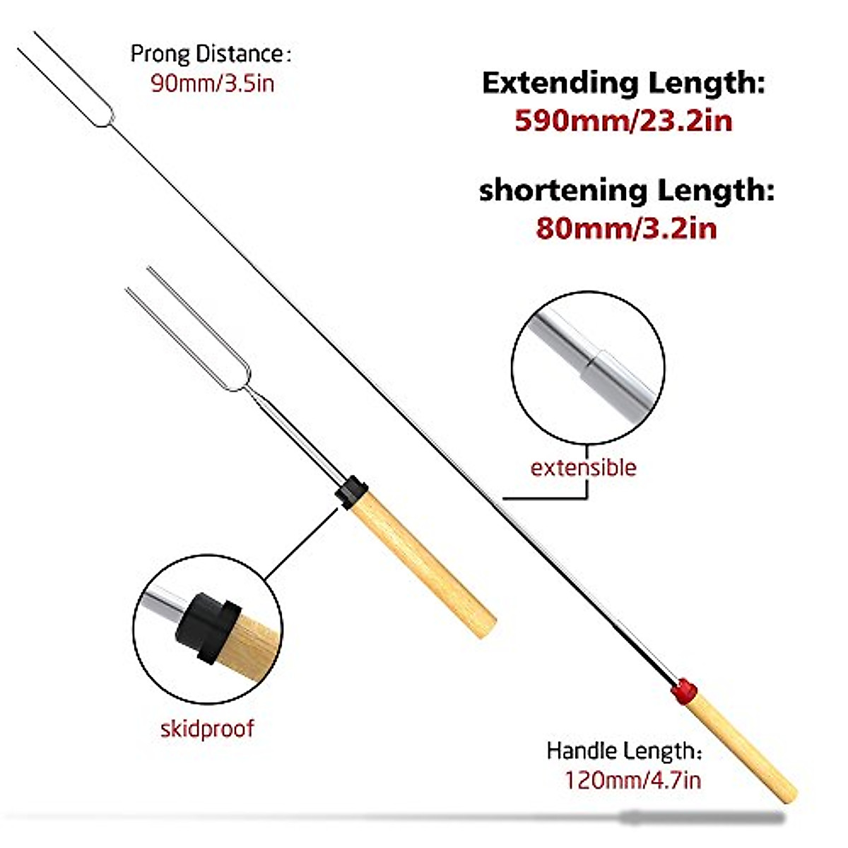 Ezire Marshmallow Roasting Sticks, Extendable Telescoping Smores Skewers for Fire Pit Campfire BBQ Hot Dog Marshmellow 32inch (8Pcs)