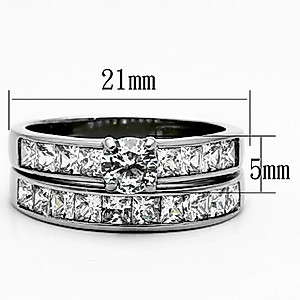 Marimor Jewelry His and Her 3 Piece Stainless Steel 3.25 Carat Cubic Zirconia Bridal Set and Men's Classic Wedding Band Women's Size 08 Men's 08mm Size 14