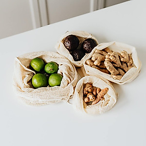 Lesibag 9 Pcs Reusable Cotton Mesh Grocery Bags Reusable Washable Produce Bags for Fruits, Vegetable, Food, Toys (Beige)