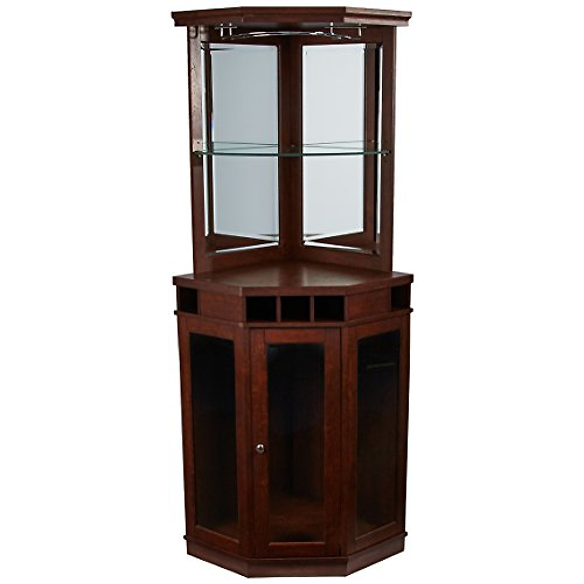 Home Source Splendid Dining Room or Lounge Corner Bar with Wood Frame and 5 Bottle Wine Rack, Mahogany