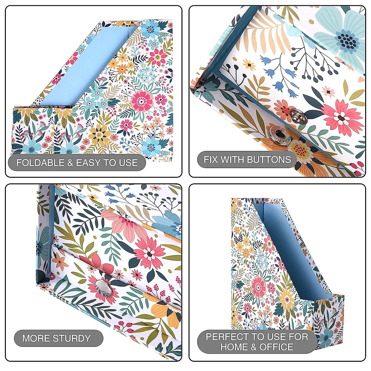 SUIN 2 Packs Foldable Magazine-File Holder, Seamless Floral Designered File-Boxes Desk File Organizer for Office/Home/School