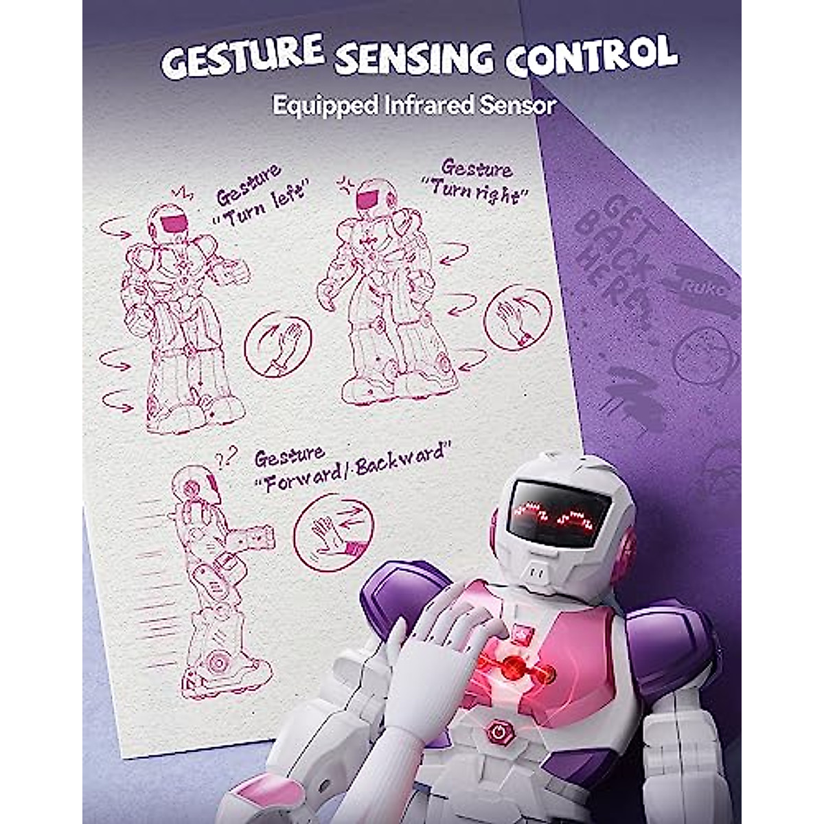 Ruko 6088 Robot Toys for Kids, RC Robot for Girls, Gesture Sensing Interactive Smart Robot, Singing Dancing Rechargeable Programmable, Gifts for Girls & Boys 3 4 5 6 Years Old, Pink