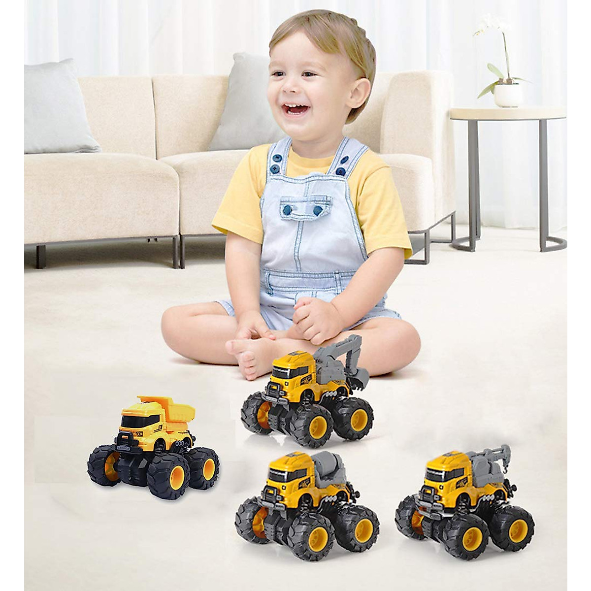 WOCY 4 Pack Pull Back Cars, Construction Truck,Excavator Toys for Boys, Friction Powered Push and Go Toy Cars Trucks for Toddlers, Kids,3+ Year Old Boys Girls (4PCS)