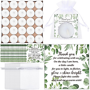 MTLEE 50 Sets Baby Shower Candle Favors for Guests Including 50 Pcs Tea Light Candles and 50 Thank Tags and 50 Return Gift Bags for Baby Shower Gender Reveal Party Favors(White, Leaves)