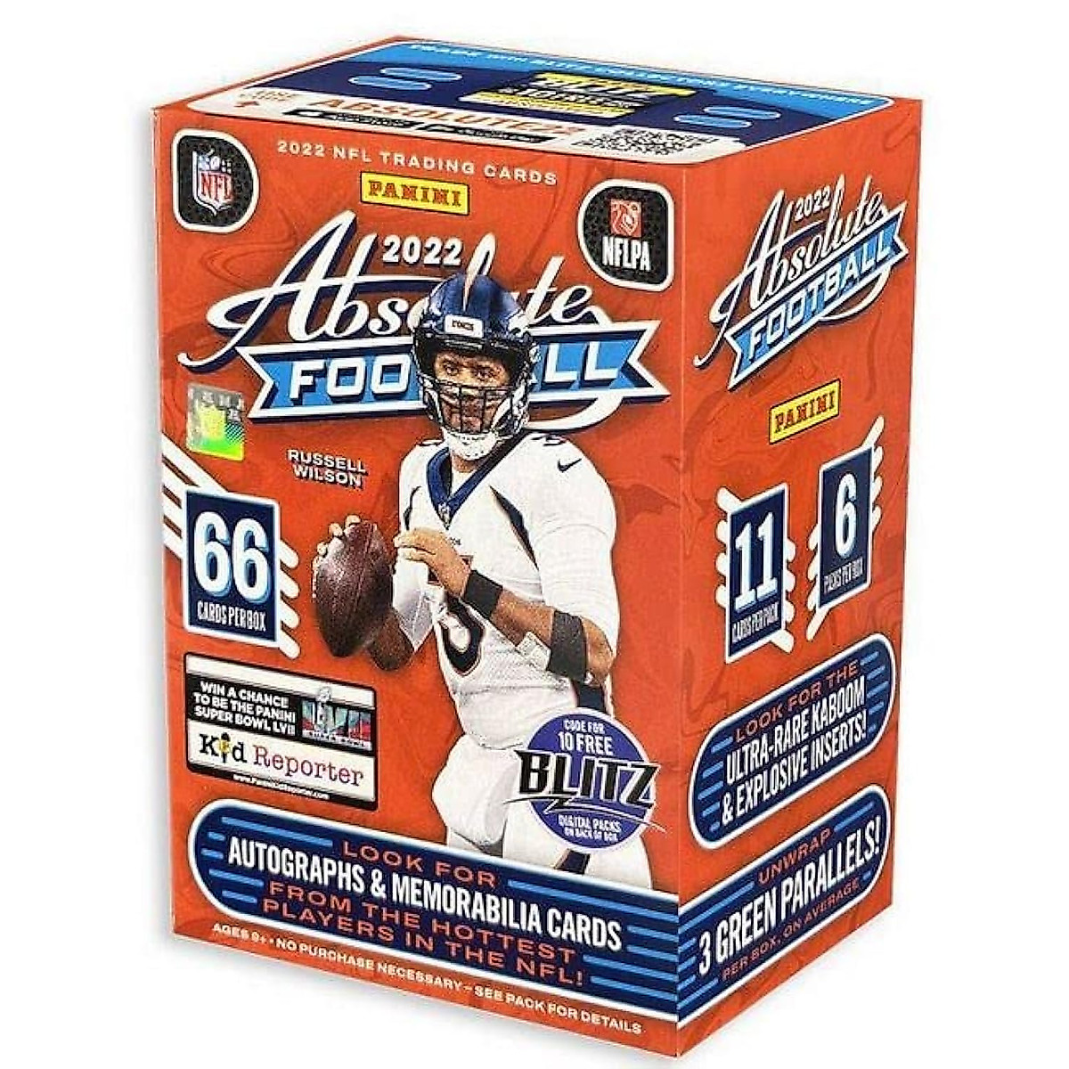 2022 Panini Absolute NFL Football Blaster Box - Look for Kaboom! & Explosive Inserts - 6 Packs, 11 Cards Each, 66 Trading Cards per Box