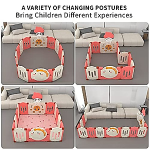 Baby Playpen, Foldable Baby Playard/Portable Spacious Baby Fence, Kids Activity Centre Safety Play Yard Home, Kids Activity Centre Safety Play Yard Home (14 Panel) (Red)