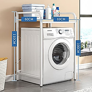 BKGDO Washer Storage Frames Floor Standing for Over Toilet,Anti-Bump Carbon Steel Washinghine Rack,Household Bathroom Storage Rack/White
