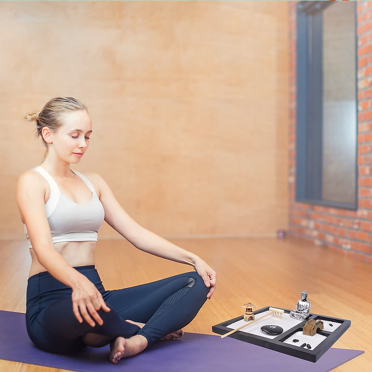 Joyeee Japanese Zen Garden for Desk with Chakra Stones, Desktop Sandbox Zen Tray Meditation Sand Garden for Peace, Holistic Healing, Zen, Deep Relaxation and Mindfulness #1