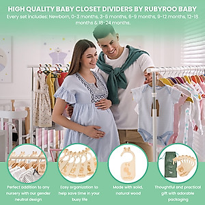 RubyRoo Baby Closet Dividers - Nursery Closet Organizer Hangers for Baby Clothing - Premium Wood Infant Size Age Hanging Closet Organizer - Kid Closet Decor - Engraved Style