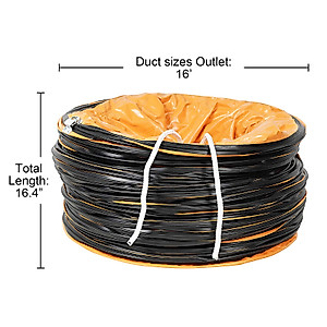 AlorAir 16" PVC Flexible Duct Hose for CleanShield HEPA 550 Air Scrubber and PureAiro HEPA Pro 770/870/970, Easy Storage (16 Inch x 16.4 Feet, Inlet)
