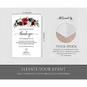 50 Burgundy Marsala Navy Thank You Place Cards, Wedding, Rehearsal Dinner Thank You Table Sign, Menu Place Setting Card Notes, Placement Thank You Note Favors For Family & Guests (50-cards)