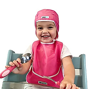 HEADBIB – First Ever Head Bib, Protects Little One’s Hair During Mealtime & Playtime, Waterproof Fabric, For Baby & Toddler (Pink, Large (12-24 Months))