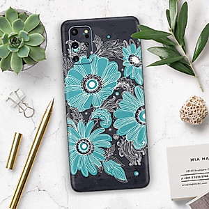 DesignSkinz Bright Blue Accented Flower Illustration Protective Vinyl Decal Wrap Skin Cover Compatible with The Samsung Galaxy S20 (Screen Trim & Back Glass Skin)