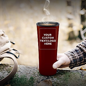 Personalized 16 oz. Asana Travel Mugs with Silicone Seal - 12 Pack - Custom Text, Logo - Red