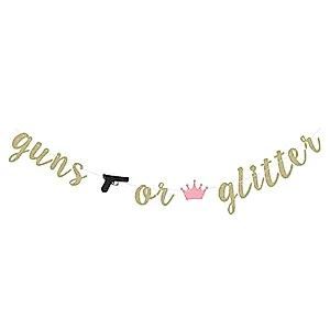 Gold Paper Guns or Glitter Garland for Boy or Girl Gender Reveal Party Baby Shower Decorations Bunting Backdrops