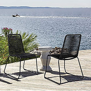 Armen Living Shasta Modern Outdoor Patio Metal and Rope Stackable Accent Dining Chair, Set of 2, Black