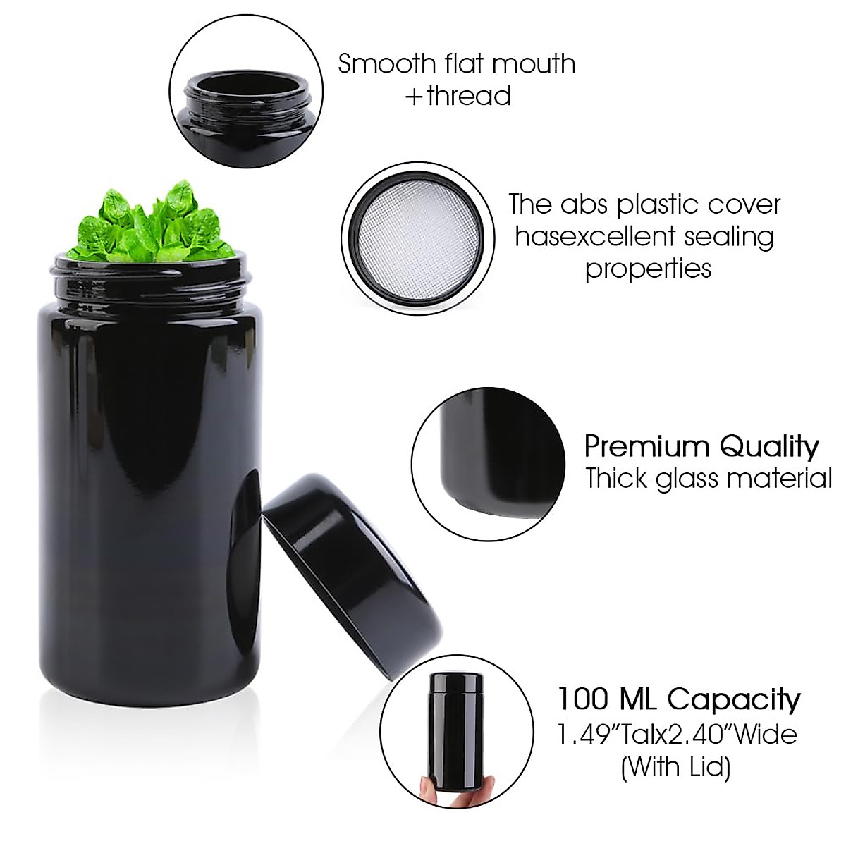 3 Pack 100ml Black Airtight Wide Mouth Ultraviolet Glass Jar,Reusable 100g Food Glass Bottle for Craft, Wax, Cosmetics, Coffee,oil Storage (B 3pcs 100ml)