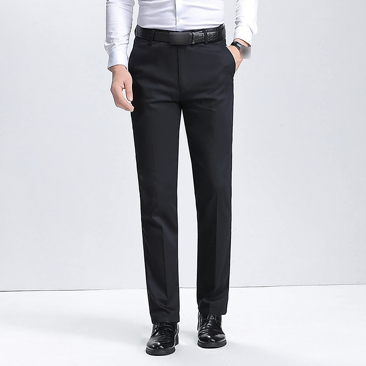 Men's Slim Fit Stretch Pant Classic Solid Color Casual Suit Pant Lightweight Business Comfort Trousers (Black,30)