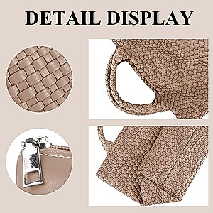 Women Vegan Leather Woven Bag, Tote Handbag Large Capacity Shoulder Top-handle Bag Underarm Bag with Purse