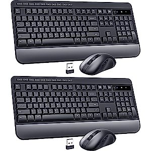 Wireless Keyboard and Mouse Combo, VEILZOR 2.4G Ergonomic Computer Keyboard Full-Size with Wrist Rest, 10 Hot Keys, 4-Level 2400 DPI Silent Mouse for Windows, Mac OS Desktop/Laptop/PC,2 Pack