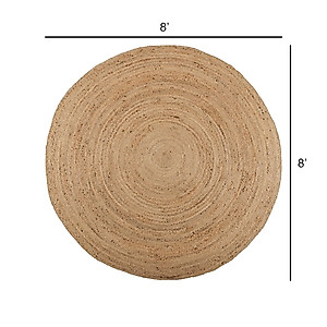 REDEARTH Round Area Rug - Hand Woven Braided 100% Natural Jute - Artisan Made Reversible Boho Jute Rugs for Bedroom - Kitchen - Living Room - Farmhouse - Aesthetic Home Decor (8' Feet - Natural)
