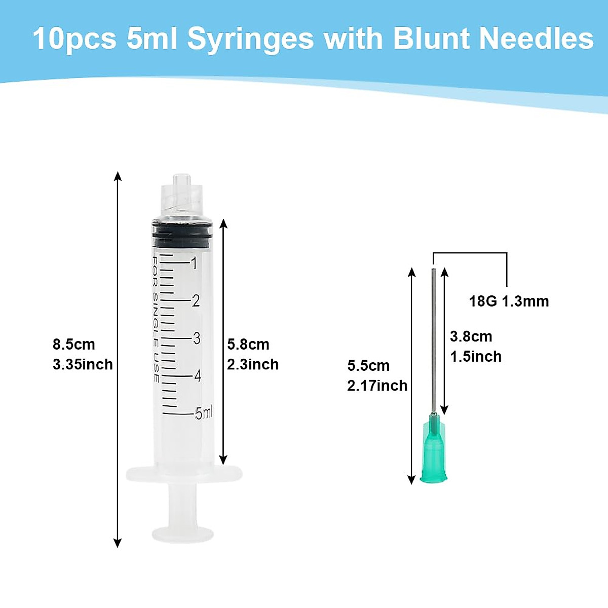 Shintop 10pcs 5ml Syringe with 18Ga 1.5 Inches Blunt Tip Needles for Experiments, Industrial Use