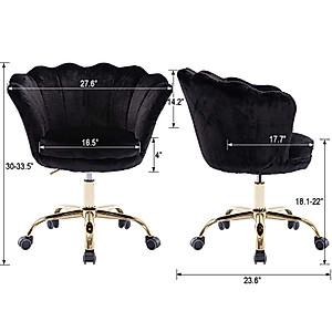 Guyou Faux Fur Home Office Desk Chair Stool Comfy, Swivel Gold Vanity Accent Chair Upholstered Armchair for Living Room/Studio/Make up (Black)