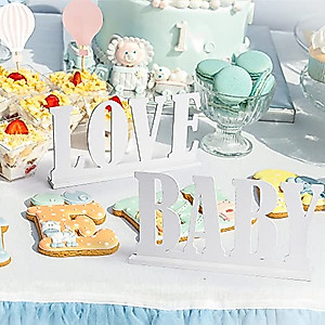 LOVE BABY Wooden Letter Block Sign for Baby Shower, Birthday Party, Gender Reveal Table Decorations – by ZouYee（White)