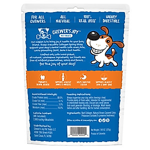 Chewer's Joy Collagen Spring Sticks 15pk 5-6" for Dogs. Up to 100% Collagen Promotes Healthy Joints, Bones, Skin, Digestion, & Shiny Coat. Bully Stick & Rawhide Alternative. Long Lasting.