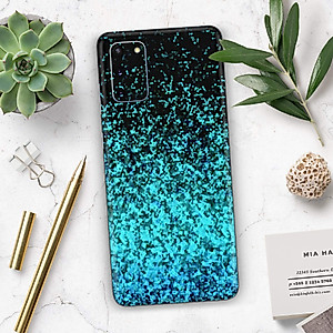 DesignSkinz Black and Turquoise Unfocused Sparkle Print Protective Vinyl Decal Wrap Skin Cover Compatible with The Samsung Galaxy S20 (Screen Trim & Back Glass Skin)