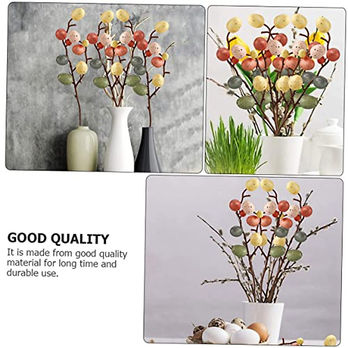Artibetter 3pcs 5 Egg Decoration Easter Egg Vine Easter Eggs Decor Easter Party Favors Easter Vase Filler Spring Egg Stems Easter Picks with Pastel Easter Eggs Flower Shape Plant Basket Foam