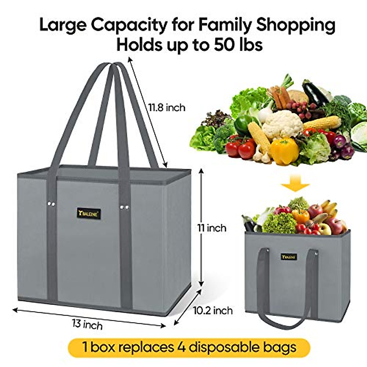 BALEINE 3Pk Reusable Grocery Bags, Foldable Shopping Bags for Groceries with Reinforced Bottom & Handles (Reindeers)