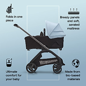 Bugaboo Dragonfly City Stroller with Full-Size Baby Bassinet and Toddler Seat, One Hand Easy Fold in Any Position, Full Suspension, Large Basket, Graphite Chassis and Skyline Blue Sun Canopy
