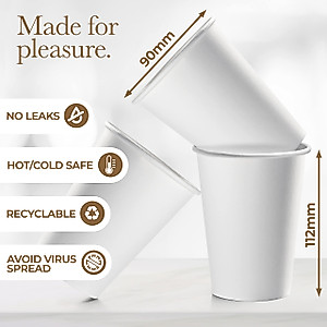 Disposable Coffee Cups with Lids 12 oz (100 Pack) - To Go Coffee Cups for Hot & Cold Drinks, Tea, Hot Chocolate, Water - Poly-Coated for No Condensation with Rolled Edge - Coffee Cup Bundle