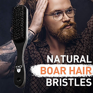 Beardoholic Beard Brush Black - 100% Boar Bristles and Durable Bamboo Handle - Removes Tangles, Beard Dandruff, Ingrown Hairs and Detangles Loose Hairs with Ease - Long Lasting