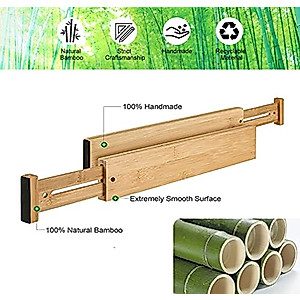 6 Pack Adjustable Bamboo Drawer Dividers Organizers, Spring Loaded Drawer Separators - Expandable Drawer Organization Separators for Kitchen, Dresser, Bedroom, Baby Drawer, Office (17.5-22 inch)