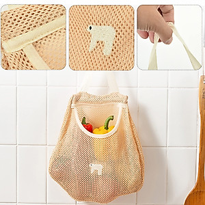 Cosmos 3 Pcs Reusable Hanging Storage Mesh Bags Wall Mount Hanging Home Kitchen Grocery Bag Organizer Storage Produce Tote Bags for Potatoes, Fruit, Garlics, Onions, Vegetables