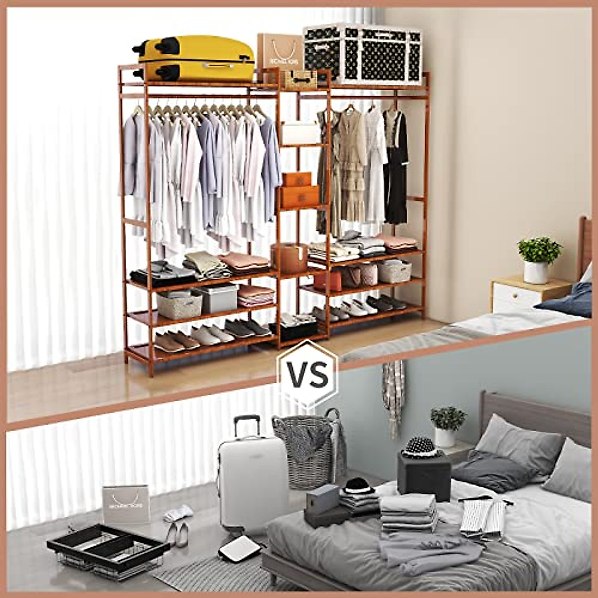 Nafenai Clothes Rack Double Rod,67 Inch Garment Rack,Clothing Racks for Hanging,Clothes Storage Shelves Heavy Duty Large Size,Clothing Rack Closet Wardrobe,220 Lb Load Capacity