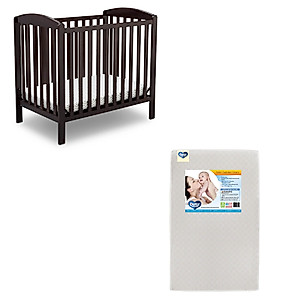 Delta Children Emery Mini Convertible Baby Crib & Twinkle Stars 3-Inch Waterproof Mini Crib Mattress, Dark Chocolate