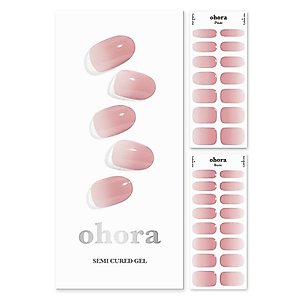 ohora Semi Cured Gel Nail Strips (N Milk Rose) - Works with Any Nail Lamps, Salon-Quality, Long Lasting, Easy to Apply & Remove - Includes 2 Prep Pads, Nail File & Wooden Stick - Pink