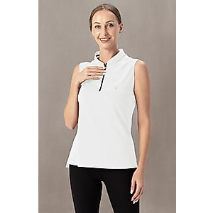 YSENTO Women's Golf Clothes Apparel Shirts Outfits Sleeveless 1/4 Zip Collarless Dry Fit UPF 50+ Tennis Polo Tank Tops White Size L