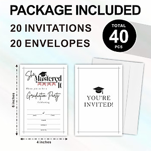 She Mastered It - 20 Graduation Invitation With Envelopes, 2024 High School, Double-Sided Invite Cards For University, College Graduate Celebration, Party Favor & Supplies(A05)