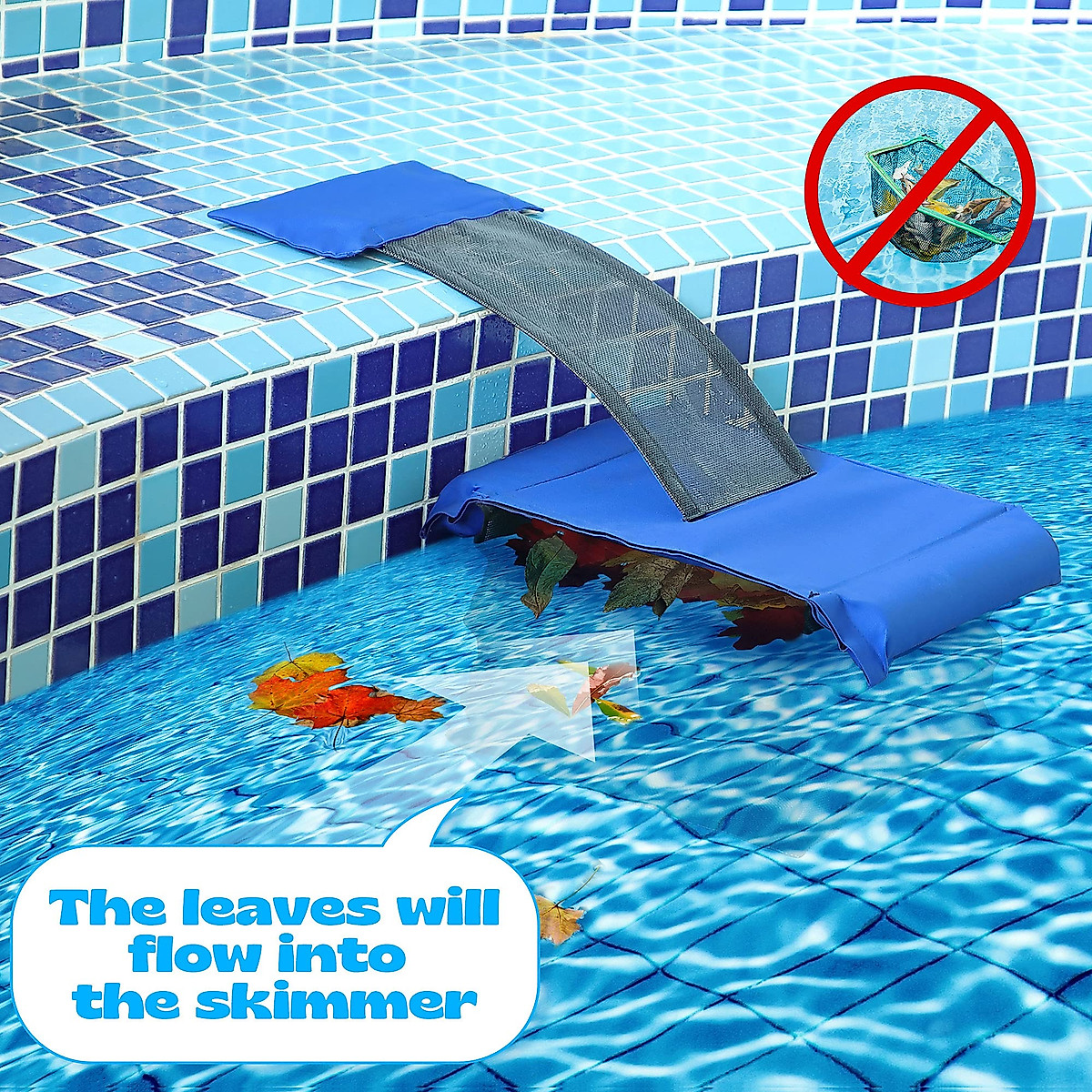 Weewooday Swimming Pool Net Leaf Liberate Hands Skimmer with Animal Saving Escape Ramp, Heavy Duty Pool Leaf Fine Mesh Cleaning Net Skimmer, Rescue Pool Critter Saver Floating Ramp (Light Blue)