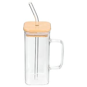 UPKOCH Mason Jar Cups Square Mouth Drinking Mug with Handle Lid and Portable Water Beverage Juice Cup Coffee Milk Mug for Home Office Travel