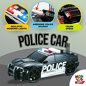 City Car Toy Playset of 3 Vehicles - Friction-Powered w/ Realistic Lights & Sounds - Includes Police Car, Garbage Truck, Construction Dump Truck & Helicopter - Toddler Boys Toy for Kids Ages 3-5