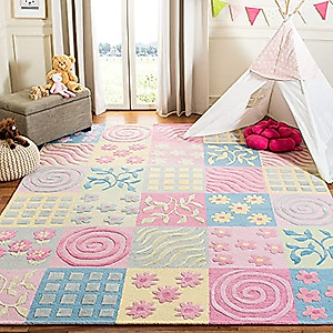 SAFAVIEH Kids Collection 3' x 5' Pink/Multi SFK356A Handmade Floral Wool Area Rug