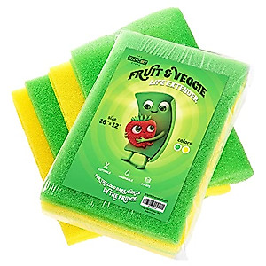 4-Set Fruit & Veggie Life Extender - 16x12 Inch - Foam Fridge Shelf Mat & Refrigerator Drawers Liner - Washable Pads - Extends Life of Produce & Prevents Spoilage - Keeps Food Fresh & Crispy
