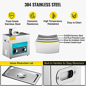 VEVOR Ultrasonic Vinyl Record Cleaner 6L 40kHz Vinyl Ultrasonic Cleaning Machine Knob Control Record Ultrasonic Cleaner 4 Records Vinyl Sonic Cleaner Stainless Steel Tank w/Mechanical Heater & Timer